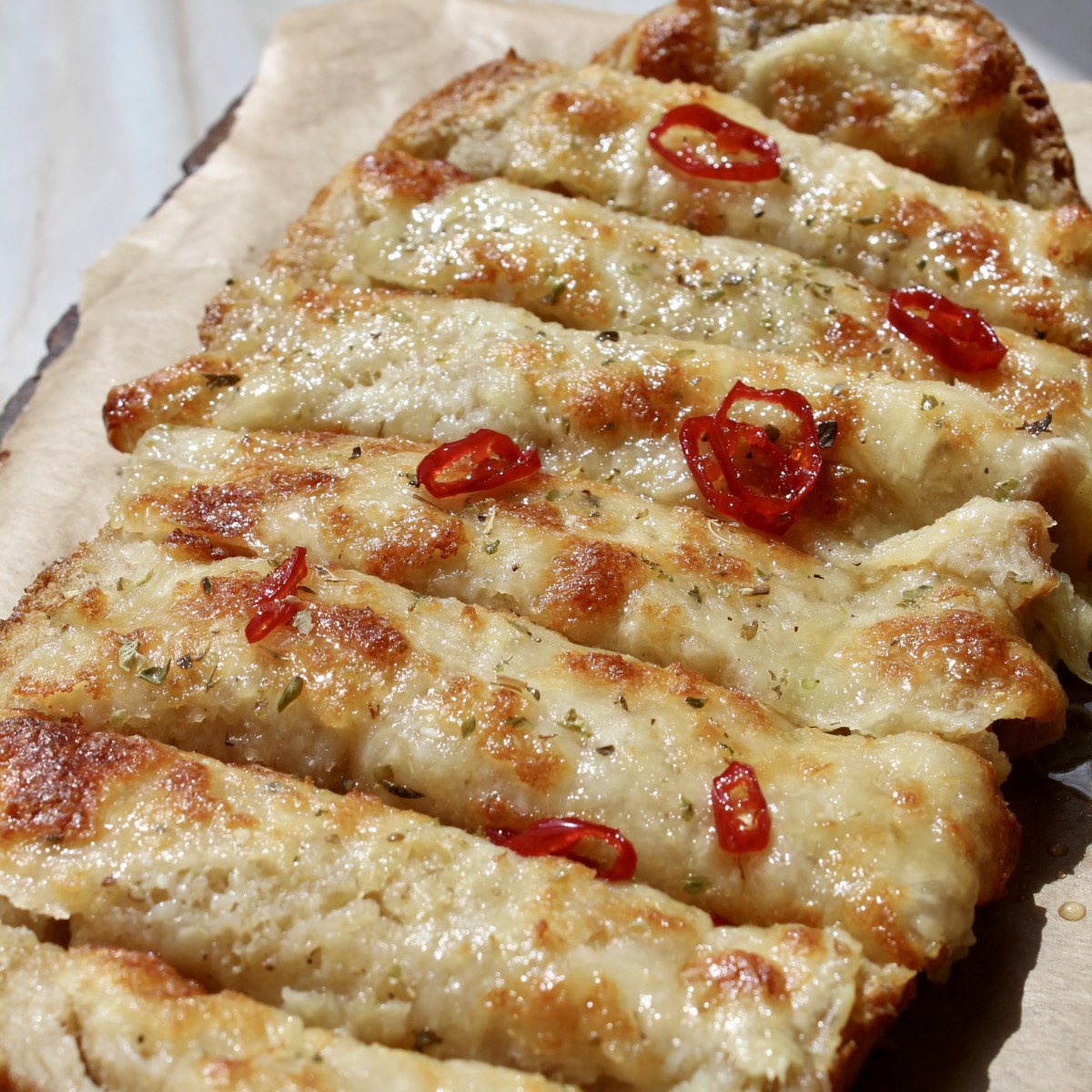 Cheese Garlic Bread with Hot Honey